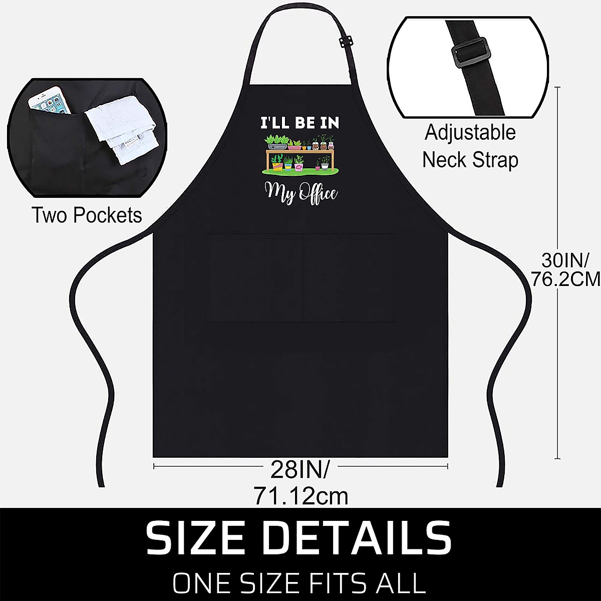 I'll Be In My Office Garden Funny Gardening Apron - 1 Size fits all Men Women Aprons Black Workwear