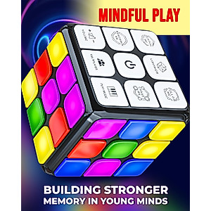 Skywin Puzzle STEM Memory Cube Game, Entertaining, Fun & Unique Flashing Memory Cube, Electronic Memory & Speed Game Development for Kids & Adults, Brain Hands and Eyes Coordination Game Cubes (Black)