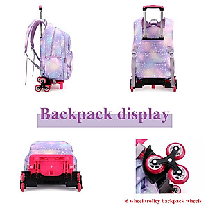 YJMKOI Colorful Heart Print Rolling Backpack for Girls Elementary Trolley Bookbag Primary School Bag with Wheels