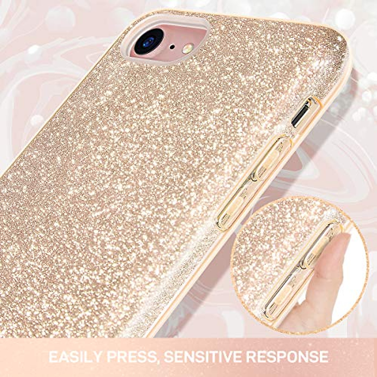 MILPROX Glitter case Compatible with iPhone SE 2022, iPhone 8 iPhone 7 4.7", Shiny Sparkle Bling, 3 Layer Hybrid Protective Soft Phone Case for iPhone SE 2022 3rd gen & iPhone 7/8- Gold