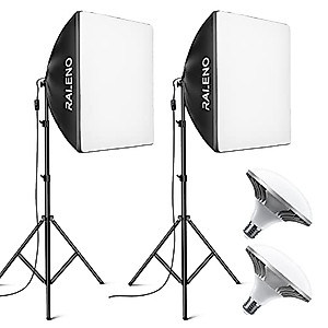 RALENO Softbox Lighting Kit, Softbox Photography Light with 50W 5500K LED Bulbs, 20''X20'' Reflector Lighting for Photoshoot and Video Recording