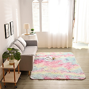 Meeting Story Tie Dye Area Rugs Rainbow Ombre Shaggy Rugs Soft and Fuzzy for Girls Bedroom Living Room Toddlers Baby and Pet Play Space (Pink, 3 * 5 Feet)