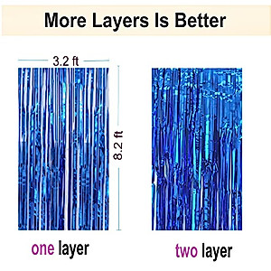 EUFARS Blue Foil Fringe Curtains, Blue Streamers Backdrop, 3Packs 3.2ft x 8.2ft Blue Metallic Tinsel Curtains for Birthday Party Photo Booth Props Backdrop Decorations