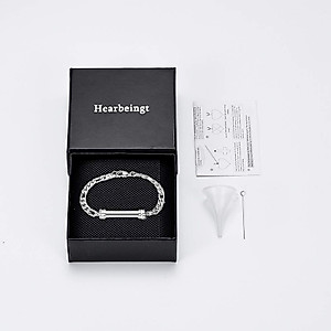 Hearbeingt Memorial Bracelet, Cylinder Cremation Jewelry Urn Bangle for Ashes, Classic Crystal Cremation Keepsake Ashes Holder Made of Stainless Steel with Free Fill Kit, Silvery