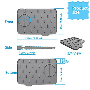 Sink Splash Guard 8.3" Mini kitchen Faucet Mat Silicone Handle Drip Catcher Tray Behind Faucet Kitchen Guard Gadgets for Kitchen Bathroom Countertop Drying and Dish Soap Sponge Placement (2 Pcs Grey)