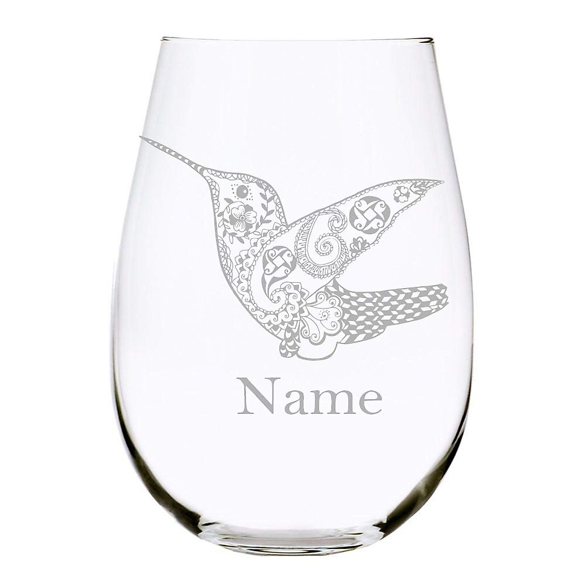 Hummingbird with name 17 oz. stemless wine glass