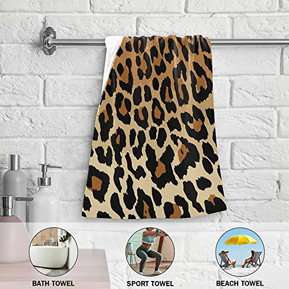 Oreayn Leopard Skin Hand Towel for Bathroom Kitchen Beach Polyester Cotton Set of 2 Leopard Animal Print Fingertip Towel Soft Absorbent 28.3 x 14.4 Inch