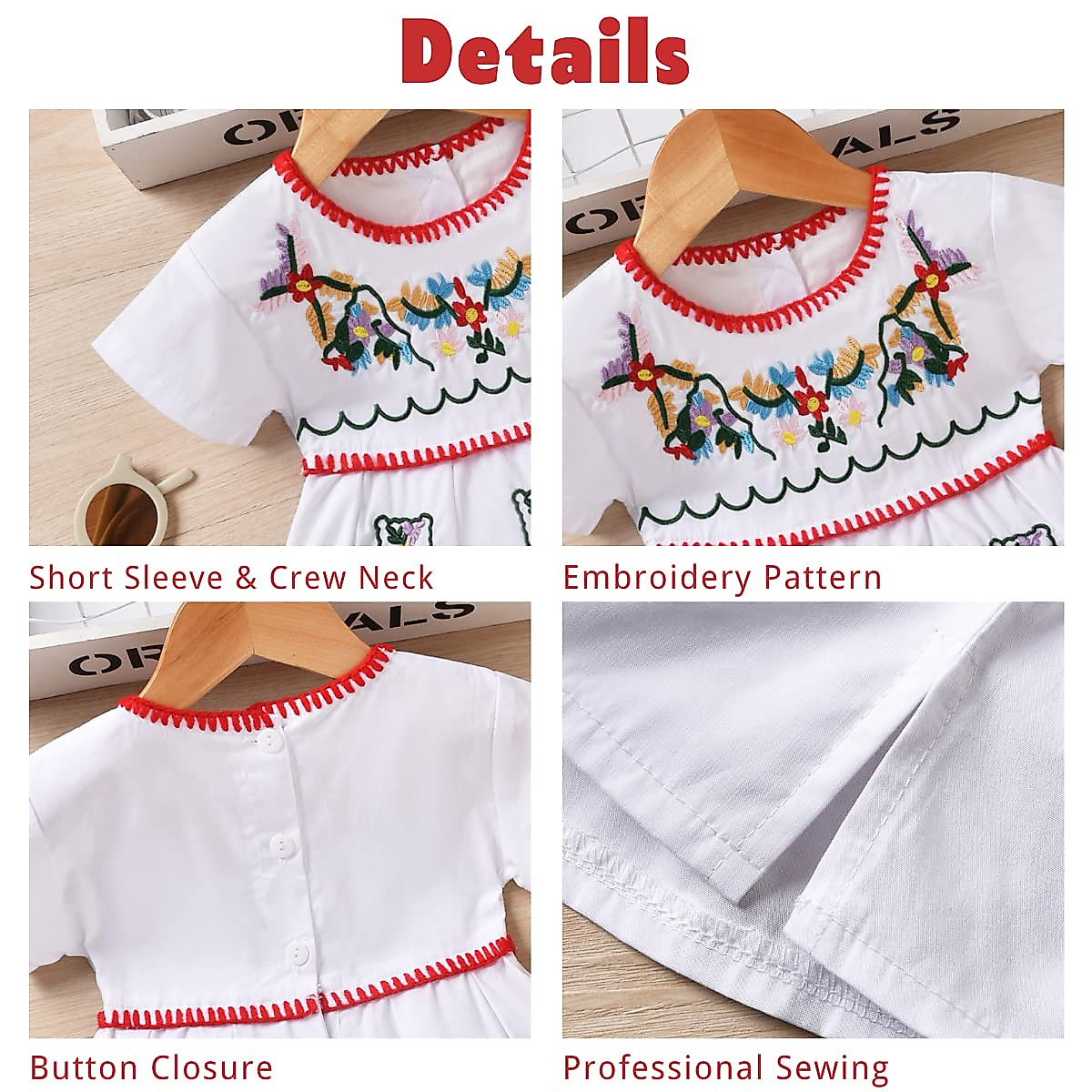 Aalizzwell Infant Baby Girl Embroidered Dress Ethnic Wear Short Sleeve Sundress White 0-6 Months