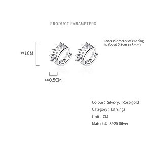 CZ Princess Crown Cubic Zirconia Small Hoop Earrings for Women 925 Sterling Silver Dainty Cute Tiny Huggie Hinged Hoops Tragus Pose Pin Hypoallergenic Earrings Jewelry (Silver)