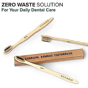 VIVAGO Biodegradable Charcoal Bamboo Toothbrushes Soft Bristles for Sensitive Teeth 10 Pack - Numbered for Easy Recognition - Compostable, Eco-Friendly, Natural, Reusable Wooden Toothbrush
