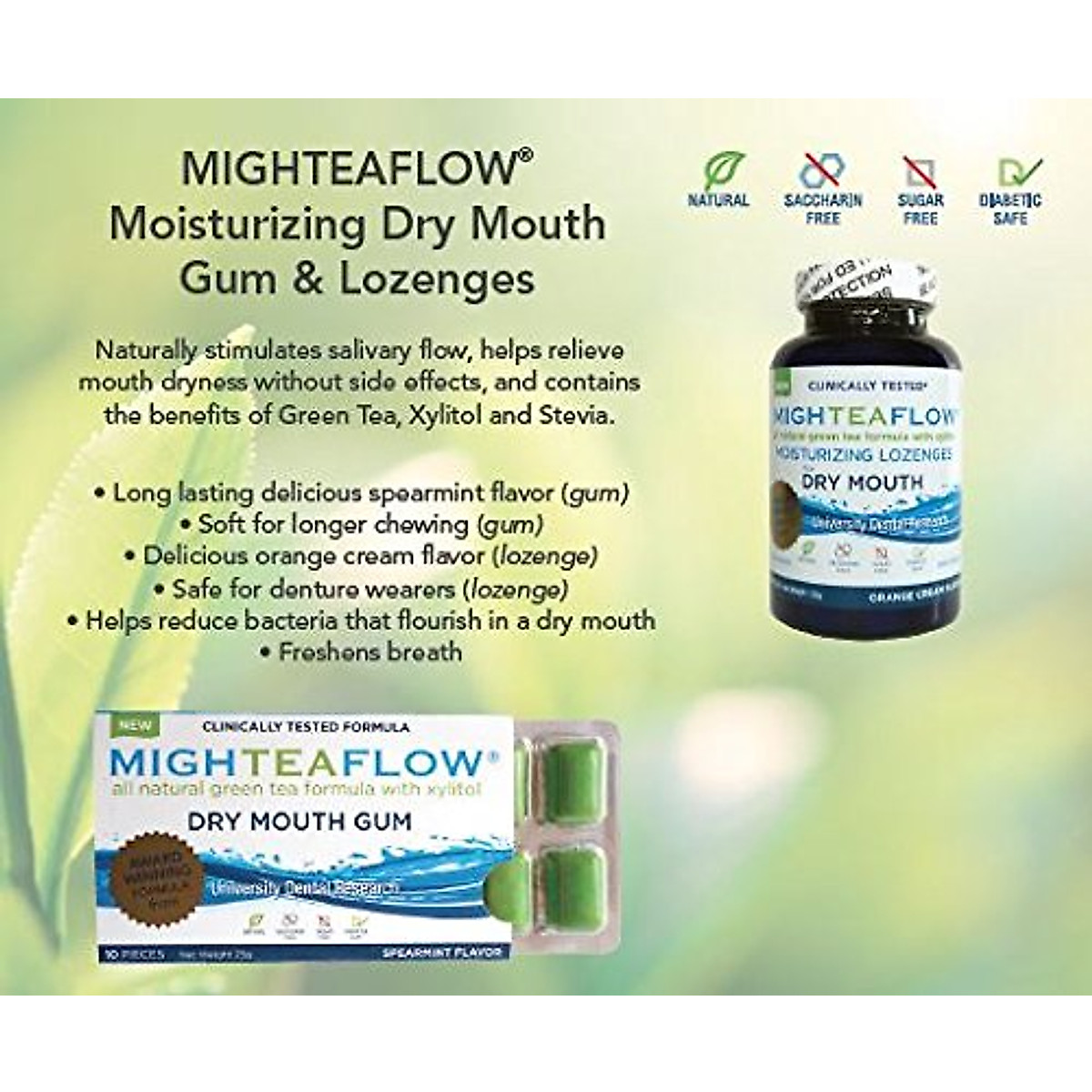 MighTeaFlow Natural Dry Mouth Lozenge w/ Xylitol, Clinically Tested, Developed by University Dental Professionals, Orange Cream Flavor, 90 Count