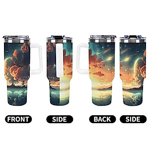 LLUTSNTH 40 Oz Vacuum Tumbler with White Handle Leakproof Insulated Tumbler Anime Stainless Steel Travel Mug with Lid And Straw Coffee Cup Cute Water Bottles Cup Holder Friendly