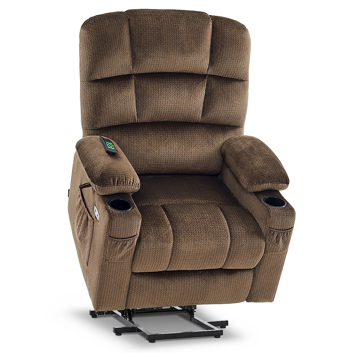 MCombo Large Lay Flat Dual Motor Power Lift Recliner Chair Sofa with Massage and Heat for Elderly People, Infinite Position, Fabric 7680 (Large-Regular, Brown)