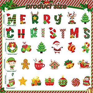 Estune 72 Pcs Merry Christmas Bulletin Board Set Winter Decoration Set Christmas Tree Candy Wreath DIY Cardstock Paper Cutout Holiday Borders Bulletin Teacher Supplies
