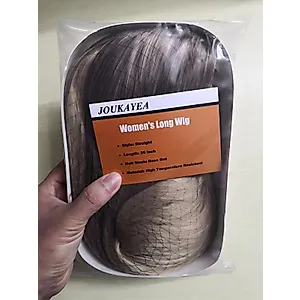 JOUKAYEA Long Ombre Brown Blonde Wig for White Black Women, Synthetic Straight Highlight Dirty Blond Wig with Dark Roots, Golden Hispanic Ladies Realistic Natural Looking Hair Replacement Wigs