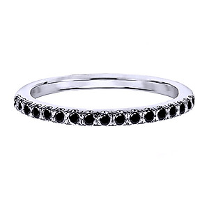 AFFY Black Natural Diamond Wedding Band Ring in 10K Solid White Gold (0.25 Ct)