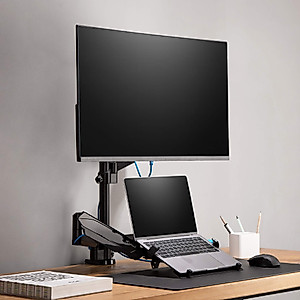 AVLT Laptop and Monitor Arm Tall Pole - Mount 15.6" Notebook and 32" Monitor on 2 Full Motion Adjustable Arms - Organize Your Work Surface with VESA Monitor Desk Mount
