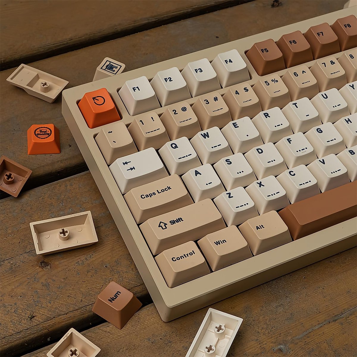 ZMX PBT Retro Keycaps,Cherry Profile Thick Dye-Sub Keycaps Set Full 143 Keys Custom Keycap for ISO ANSI 60% 65% 100% TKL Cherry MX Switches Mechanical Gaming Keyboard Vintage Beige Keycaps