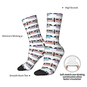 CARRDKDK Winter Mid-calf Socks Crash Color,Scompression thick cotton Monorail Train stockings for Women Mens Medium Sport Black 16In