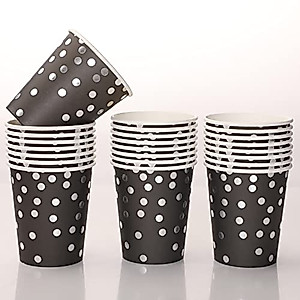 Gudvilla 200Pcs Black & Silver Dot Party Dinnerware for Graduation, Birthday, Retirement & Anniversary
