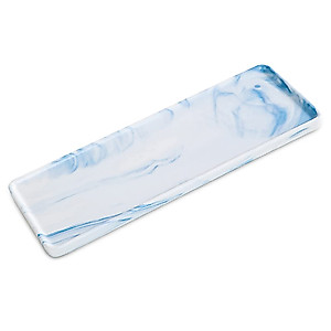 Gute 10" Ceramic Bathroom Tray for Counter, Vanity Sink Tray for Bathroom, Small Rectangle Ceramic Sink Tray, Kitchen Soap Tray, Marble Tray for Kitchen Counter, Blue