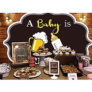 A Baby is Brewing Themed Photography Backdrop for Baby Shower Party Banner Decorations Vinyl 7x5ft Beer Bottle Rustic Wood Glitter Photo Background Photo Booth Studio Props Cake Table Supplies