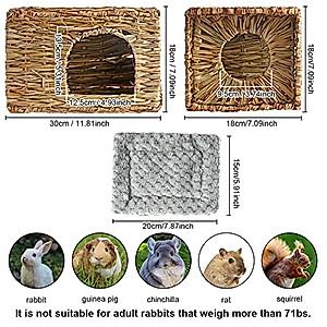 Abnaok Extra Large Grass House for Rabbits with Cotton Pads, Natural Grass Foldable Hut Small Animal Play Hideaway Bed Toys Hay Mat for Bunny Guinea Pig Chinchilla Ferret