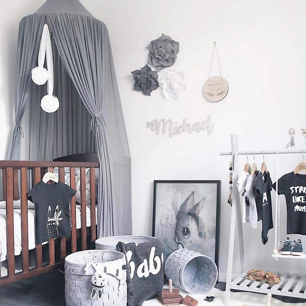 Nets for Cribs Babies Flower Ball Bed Decorative Baby Bed Net Hanging Flower Ball Crib Accessories Wall Pendant Decoration for Kids Room (White)