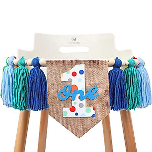 Rainbow 1st High chair Banner - Colorful Tassel Highchair Banner,1st Birthday Boyr,Cake Smash Backdrop Banner,Birthday Highchair Yarn Tassel Banner,Colorful Tassel Banner With Wooden Beads