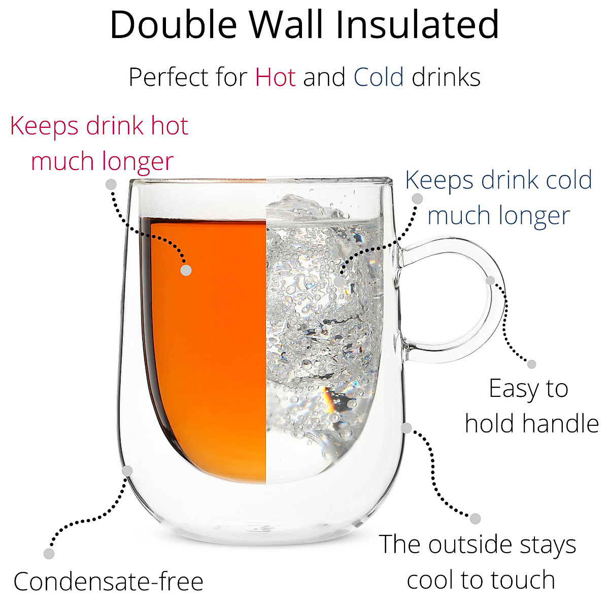 BTaT- Double Wall Glass Coffee Mugs, 16 oz (500ml), Set of 4, Double Glass Coffee Cups, Double Wall Coffee Mugs, Double Insulated Coffee Mugs, Clear Latte Mugs, Glass Coffee Mug, Clear Mugs