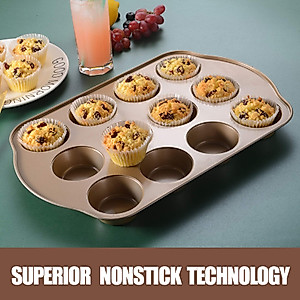 Joho Baking Nonstick Muffin Pan, Mini Cupcake Pan Set, Muffin Tins for Baking, 2 Pack, 12-Cup and 24-Cup, Gold