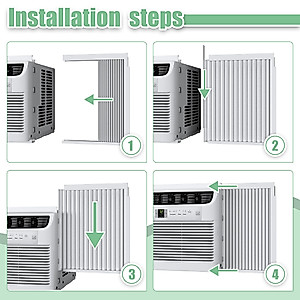 Memrita Window AC Side Panels with Frame Set,Air Conditioner Accordion Filler Curtain Replacement for Window AC Units,Fits Most 8,000 BTU Units,White,2 Pack