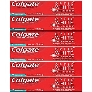 Colgate Optic White Toothpaste, Stain Fighter, Fresh Mint Gel, Travel Size 2.0 oz (56.6g) - Pack of 6