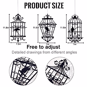 Black Bird Cage Decor - Halloween Bird Cage Decor, Birdhouse Wall Decal, Bird lover Gifts, Bird House Decoration, Set of 3, Home Wall Art, Halloween Mantel Decor(Bird Cage Decor)