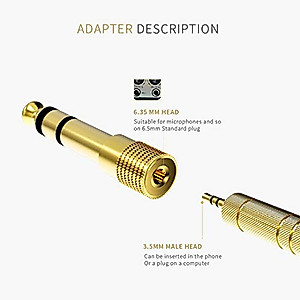 Tadayimes 5PCS/Set Gold-Plated Durable 6.35mm 1/4 Inch Port Plug to 3.5mm Male Stereo Headphone Port Socket Adapter