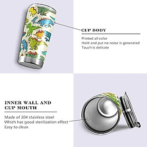 HXshaoye Beige cartoon dinosaur Stainless Steel insulated coffee cup with Straw Lid coffee mug with lid for coffee insulated coffee tumbler vaso para cafe 20oz
