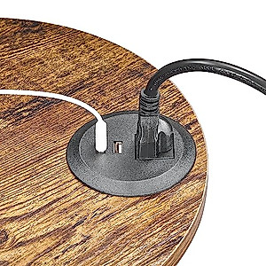 BEWISHOME Round End Table with Charging Station, Side Table Accent Table Nightstand Bedside Table with 3-Tier Shelves, Small Table for Living Room Bedroom Couch Table Coffee Table Rustic Brown KTZ51Z