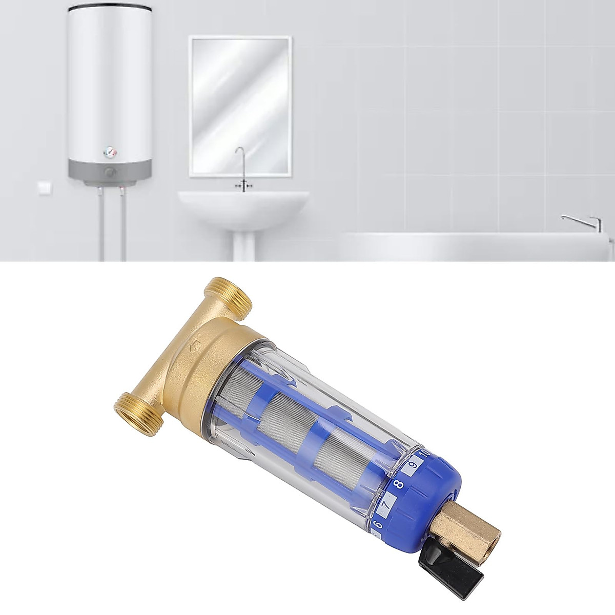 Down Sediment Water Filter,Head Tap Water Household Copper Backwash Prefilter Pure Copper Filtered Replacement