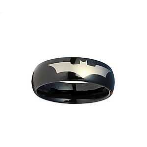 Batman Print on a Black Stainless Steel DC Width Band Ring R380 Size 5-13 (10.5)