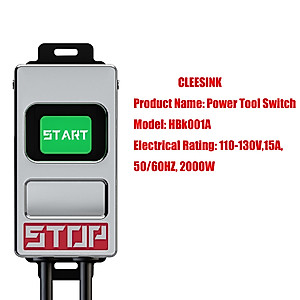 CLEESINK Single Phase On/Off Switch, Router Table Switch with Large Stainless Steel Stop Sign Paddle Easy Visibility and Contact for Quick Power Off for Table Saws and Other Small Machinery