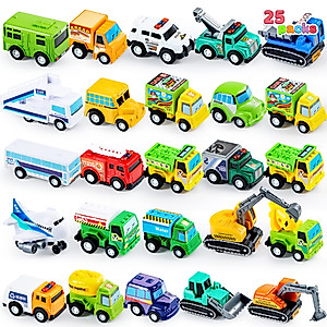 JOYIN 25 Pieces Pull Back Cars and Trucks Toy Vehicles Set for Toddlers, Girls and Boys Kids Play Set, Die-Cast Car Set, Kids Party Favors, Stocking Stuffers, Kids Presents Toys