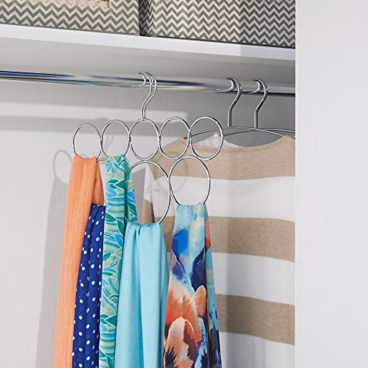 iDesign Classico Metal 8-Loop Scarf Hanger, No Snag Closet Organization Storage Holder for Scarves, Men's Ties, Women's Shawls, Pashminas, Belts, Accessories, Clothes, 13.13" x .5" x 1.25", Chrome