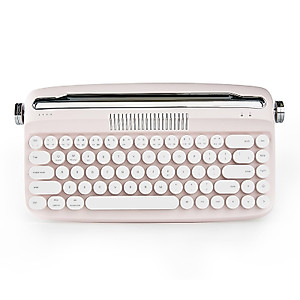 YUNZII Upgraded Wireless Typewriter Keyboard, Retro Aesthetic with Integrated Stand,Cute Round Keycaps, USB-C/Bluetooth Connection for Table, Phone, PC and Win/Mac/Android (B307, Baby Pink)