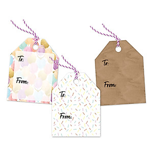 Pro Supply Global Pre Strung Gift Tag Variety Pack (Birthday Balloons, 24 Count)