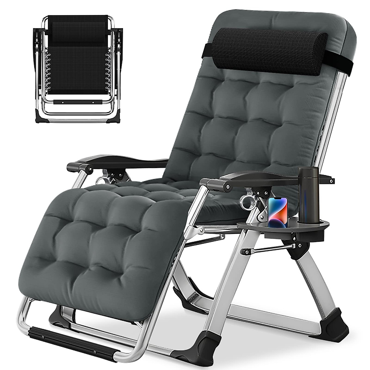 Barbella Zero Gravity Chair Reclining Lounge Chair Patio Chairs, Adjustable Lawn Recliner Folding Lounge Recliners with Removable Cushion, Headrest & Cup Holder, Reclining Chair for Indoor and Outdoor