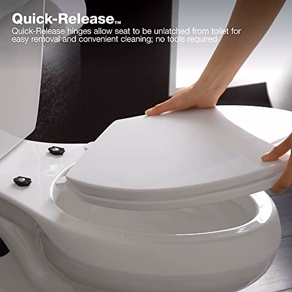 KOHLER 24294-0 Figure ReadyLatch Round-Front Toilet Seat, Quiet-Close Lid and Seat, Countoured Seat, Grip-Tight Bumpers and Installation Hardware, White
