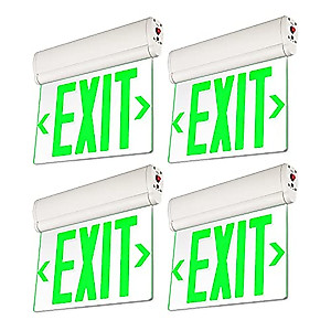 LEONLITE Green Exit Signs for Business, UL 924, LED Edge Lit Exit Sign, Hardwired Emergency Exit Lights with Battery Backup, Rotating Acrylic Clear Panel, Top/Side/Wall Mount, AC 120/277V, Pack of 4