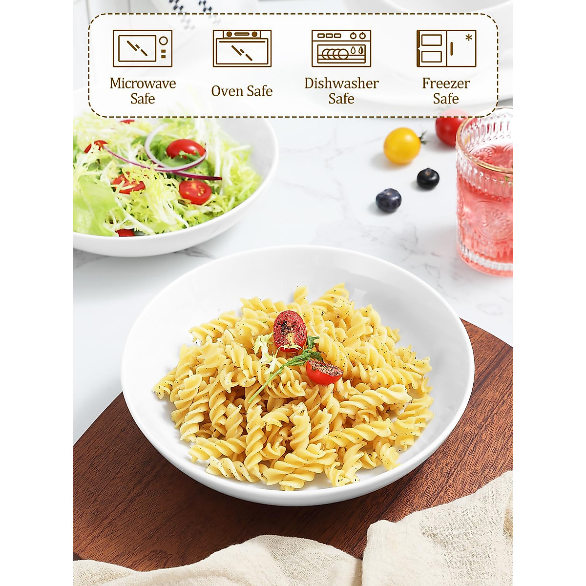 Yedio Pasta Bowls, 38 Ounces Porcelain Salad Bowls for Kitchen, Shallow Pasta Bowls Set, White Soup Bowls, Oven Dishwasher Safe, Set of 4