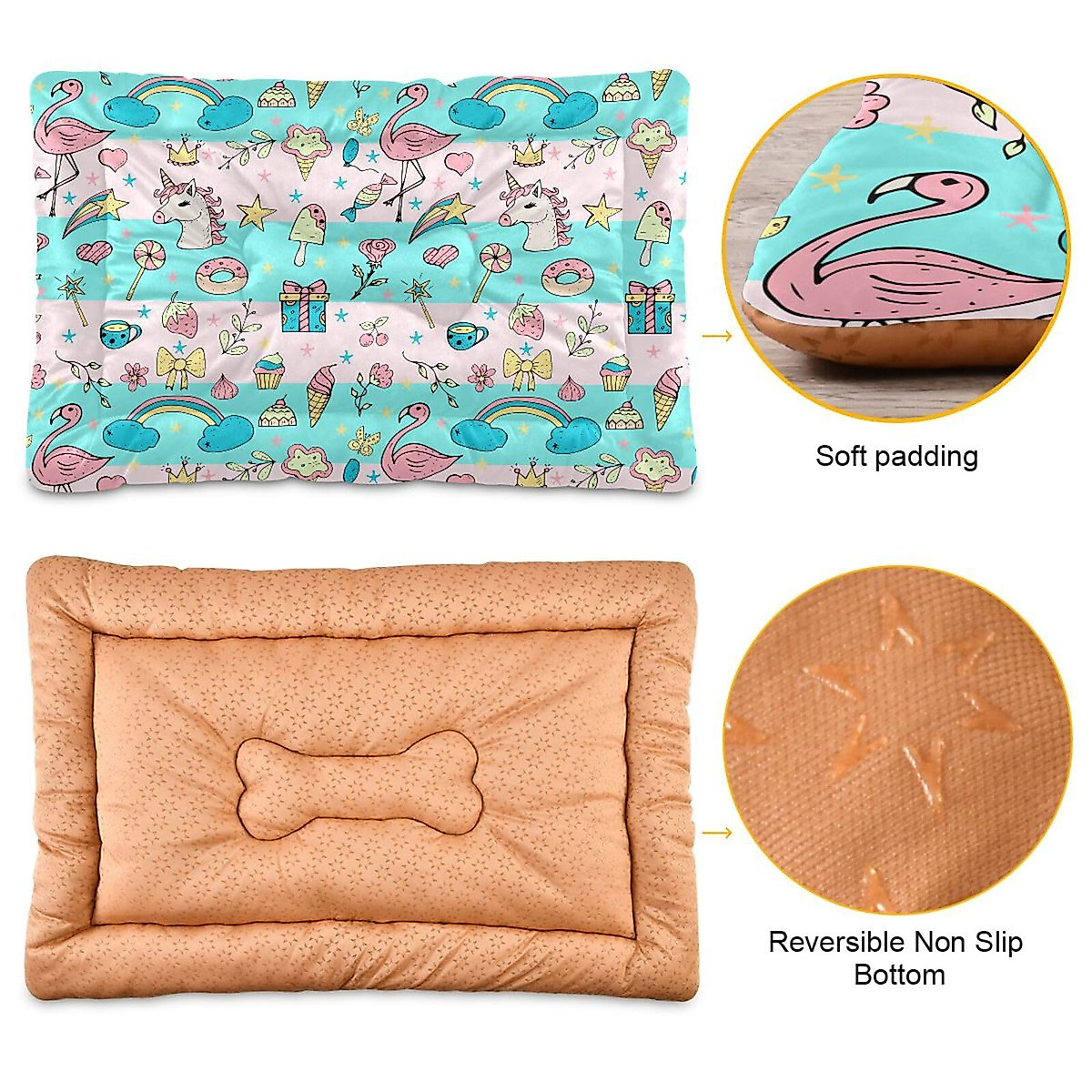 Coikll Cute Cartoon Pattern Pet Bed Pad Soft Dog Bed Mat with Anti-Slip Bottom, Machine Washable Crate Pad Mattress for Dog Sleeping- 36 * 24inches