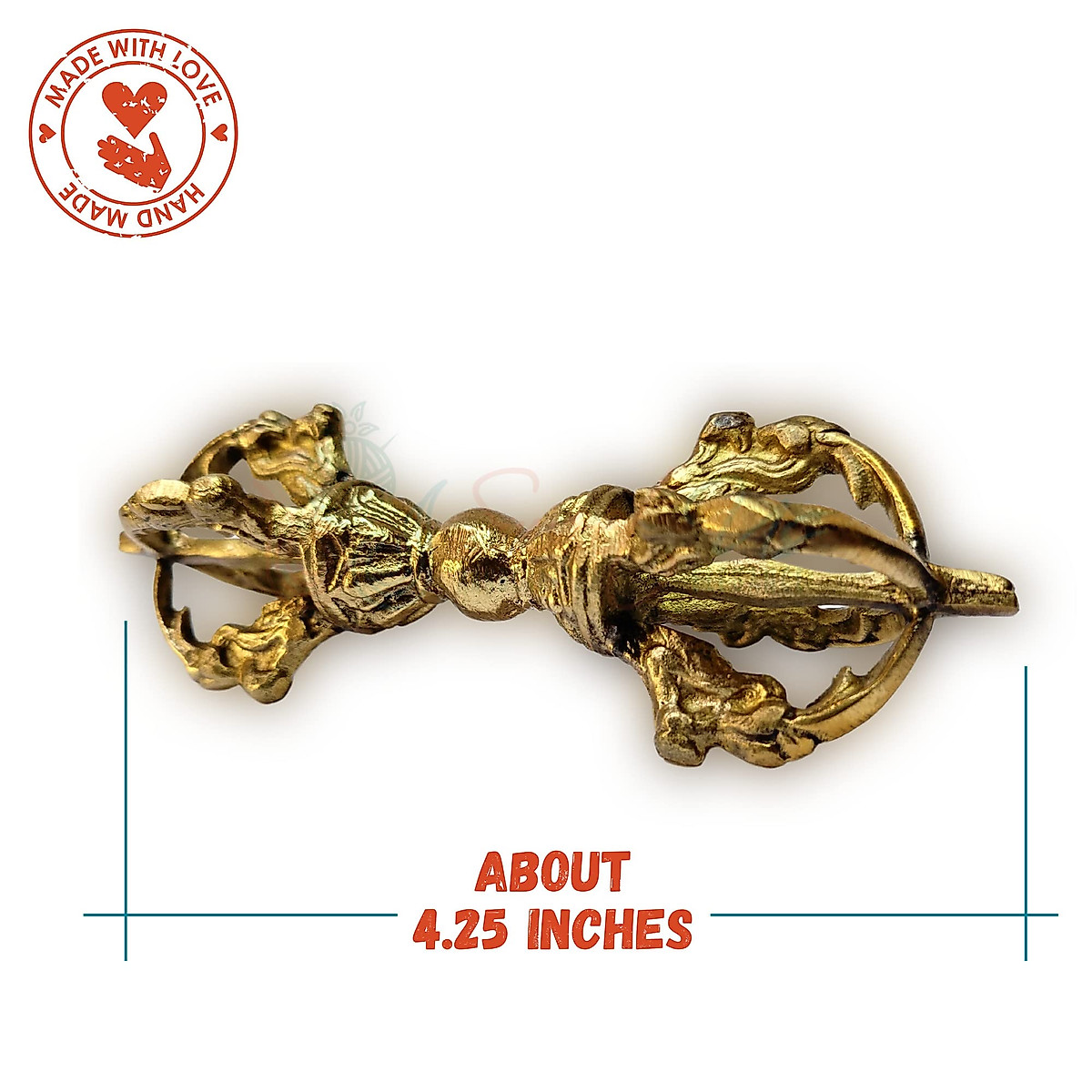 Sweet Us Tibetan Buddhist Dorje for Hand Bell and Pouch Bundle, Antique Brass Vajra, Service Call, School Bell, 4.25-in Long